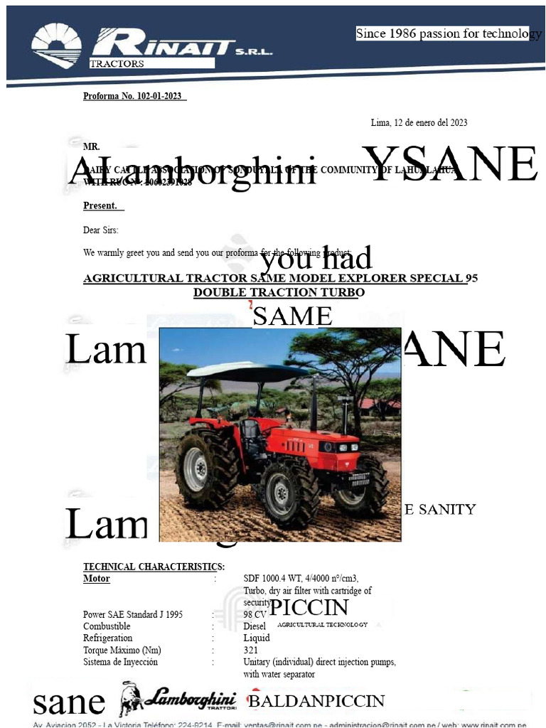 3- QUOTATION FOR TRACTOR | PDF | Tractor | Motor Vehicle