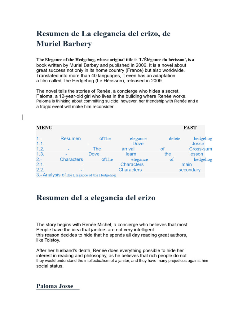 Summary of The Elegance of The Hedgehog | PDF