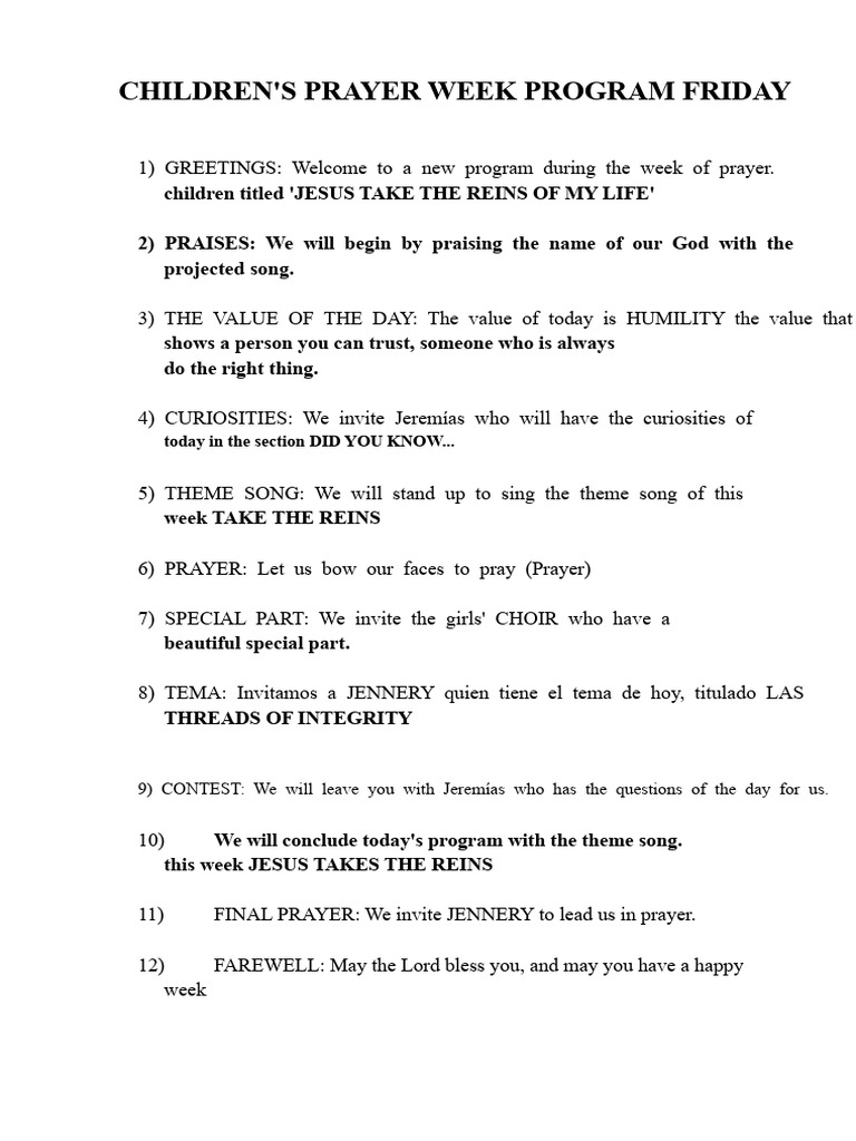 Children's Prayer Week Program | PDF