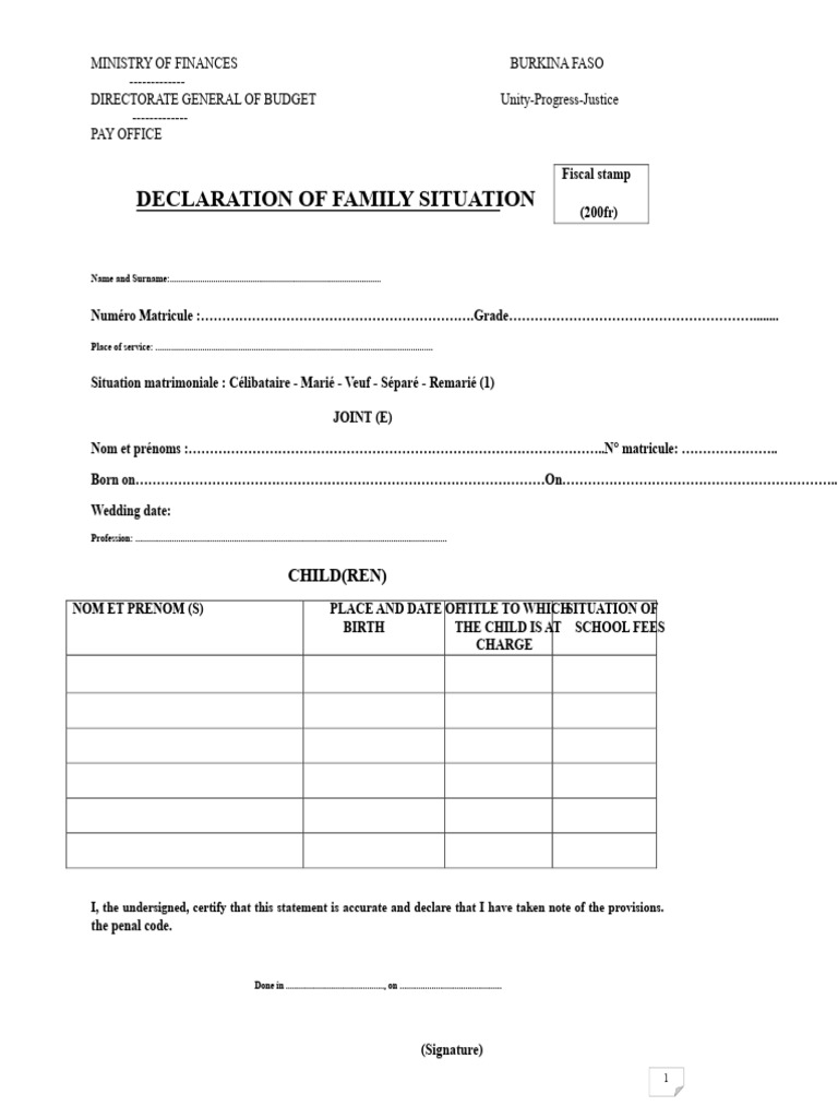 Burkina Faso Family Situation Declaration | PDF | Fine (Penalty) | Justice