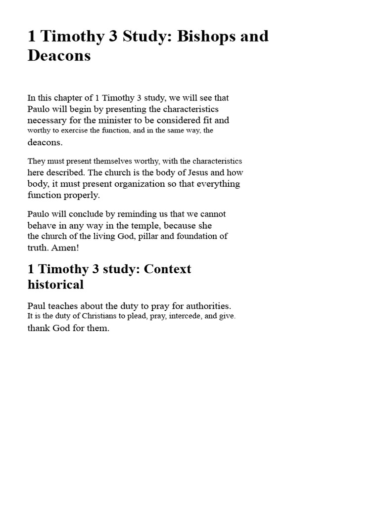 1 Timothy 3 Study | PDF | God In Christianity | Paul The Apostle