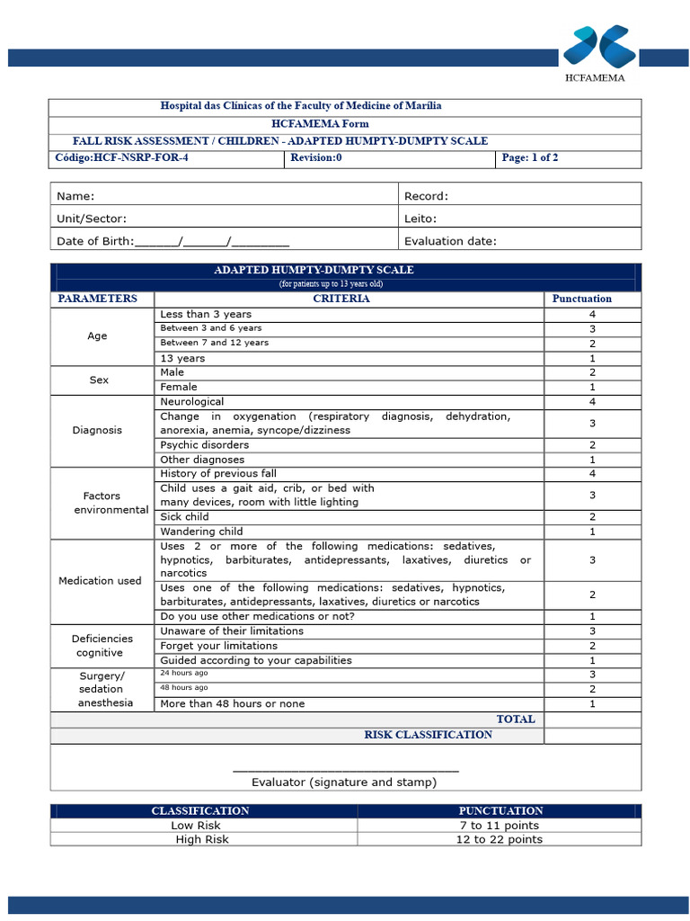 Child-Fall-Risk-Assessment-Humpty-Dumpty-Scale-Adapted | PDF | Diseases ...
