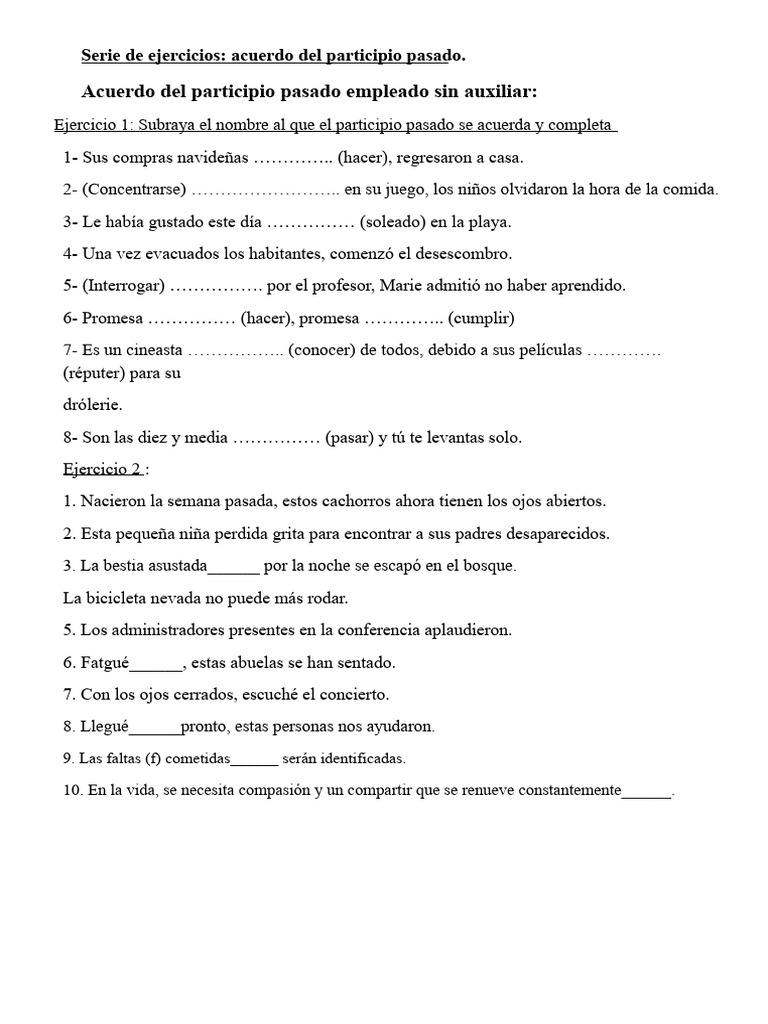 Serie Corregida Acuerdo Del Participio Pasado | PDF
