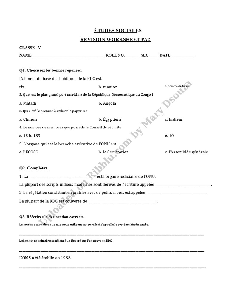 Fiche de révision en études sociales V | PDF | Nations unies ...