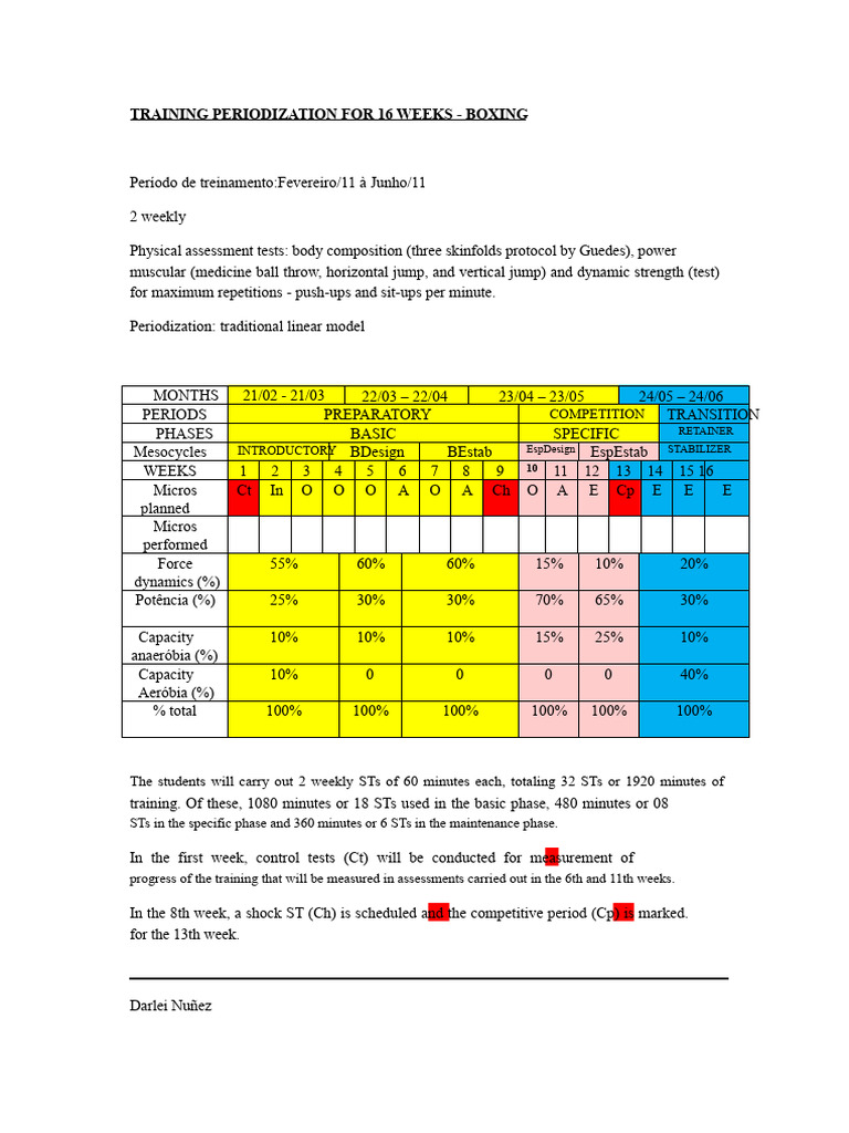 Training Periodization For Boxing Classes - 16 Weeks | PDF