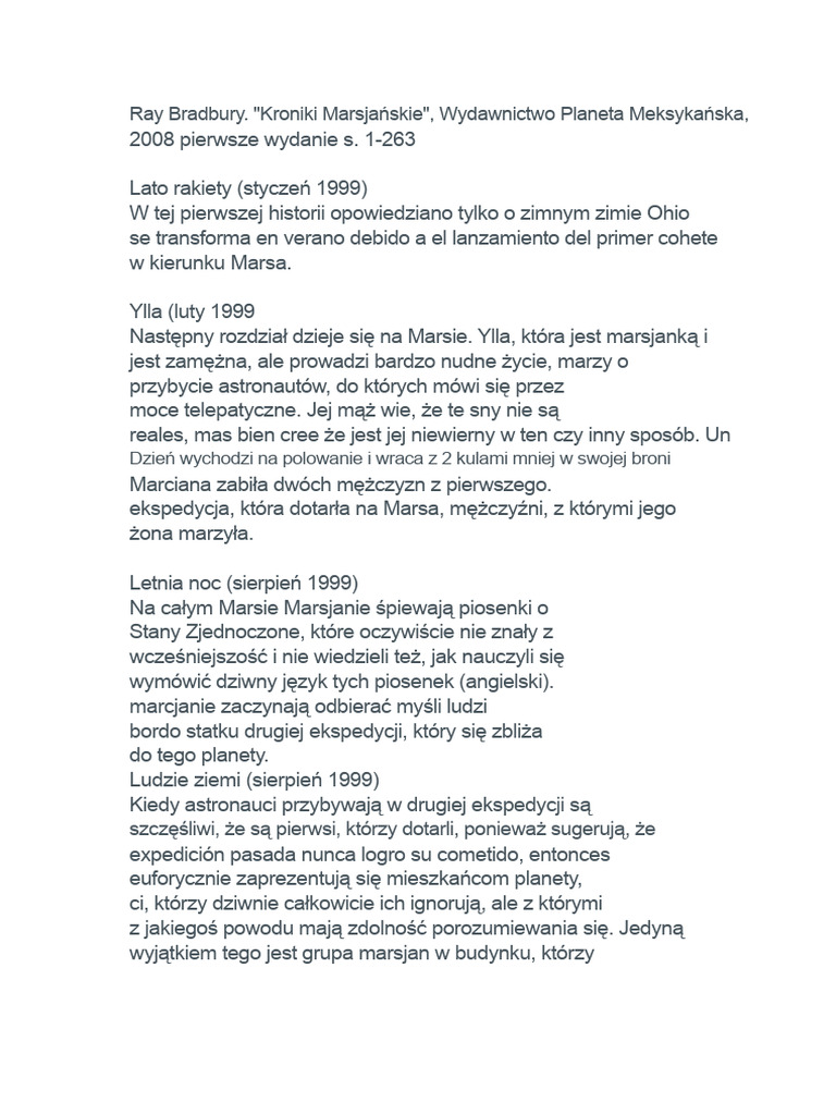 Podsumowanie "Marsjańskich Kronik" | PDF
