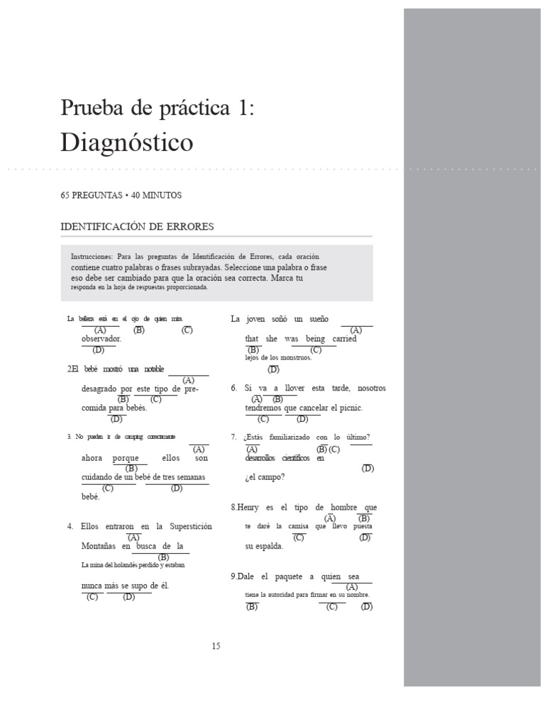 Prueba de diagnóstico gramatical | PDF | Sintaxis | Gramática