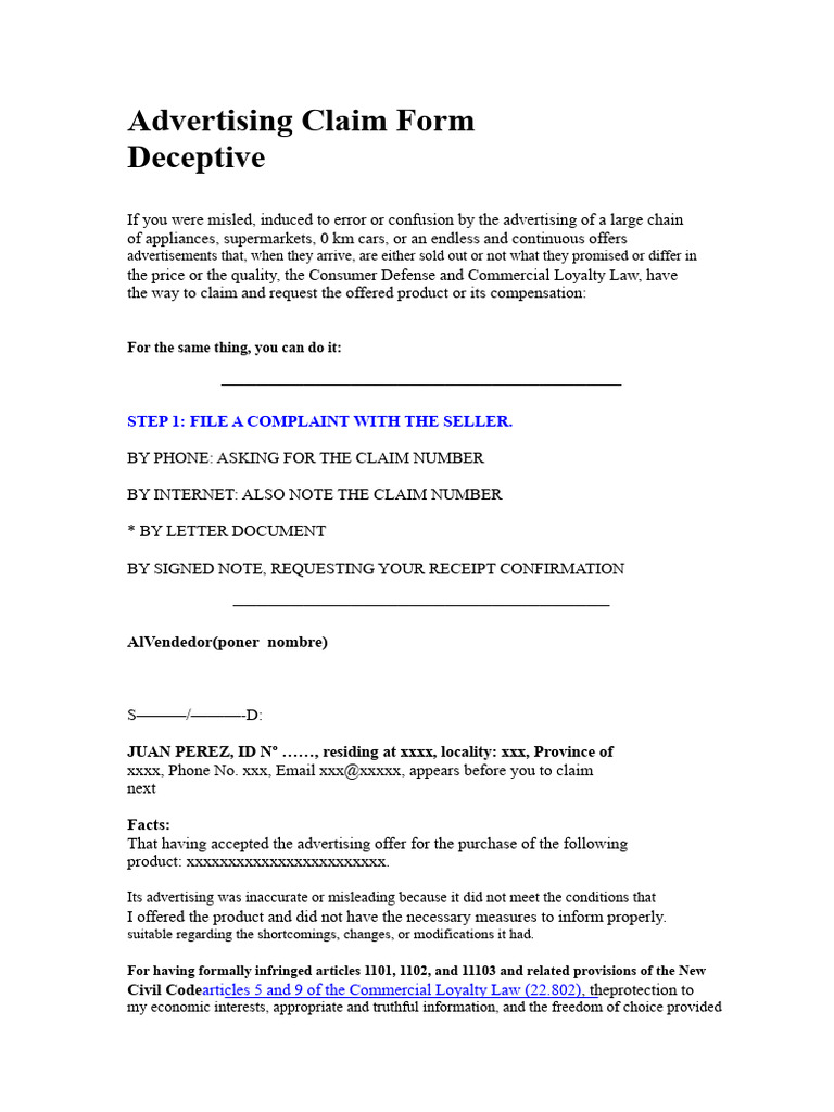 Claim For False Advertising | PDF | False Advertising | Complaint