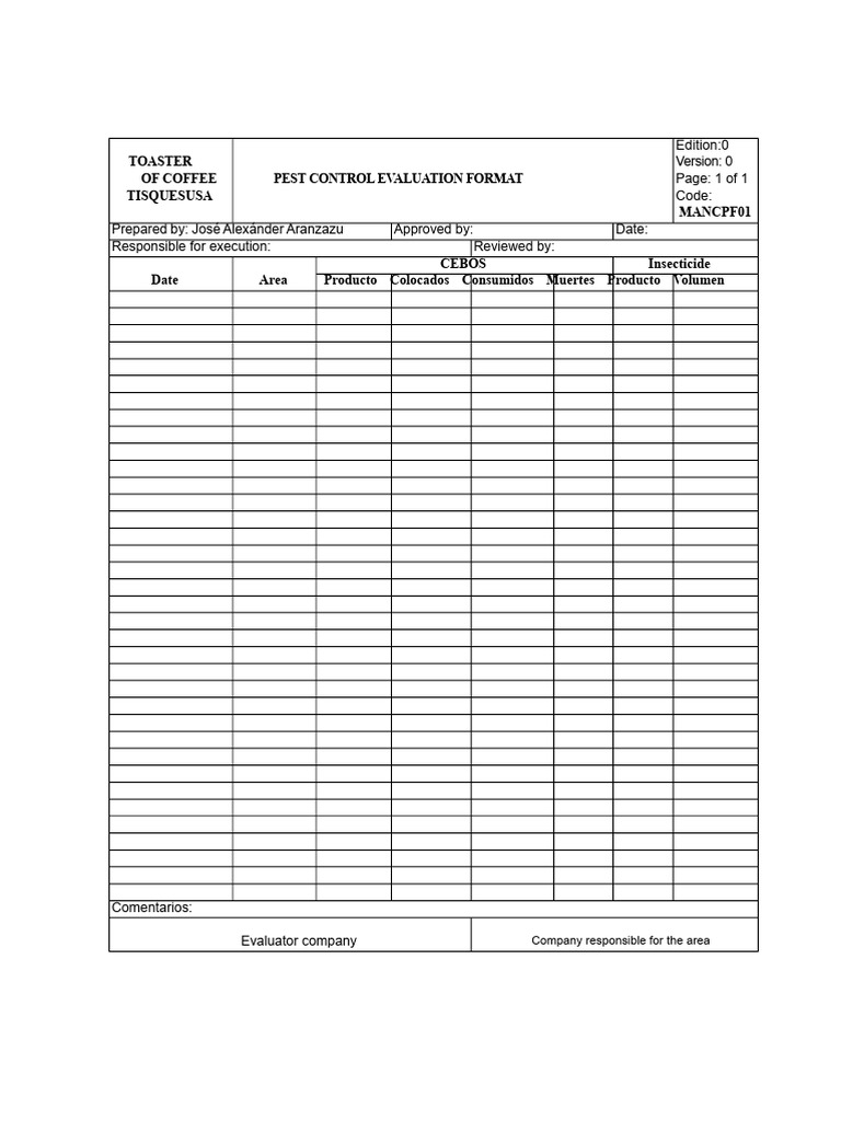 Pest Control Evaluation Format | PDF
