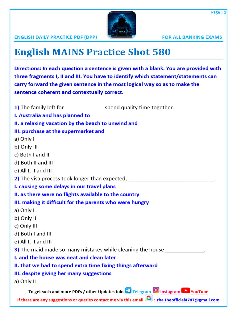 English MAINS Practice Shot 580 | PDF