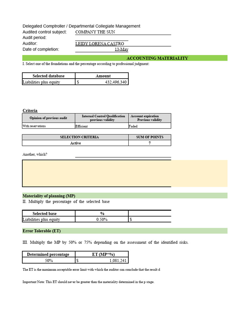 Format No. 17 Calculation of Materiality | PDF | Audit | Equity (Finance)