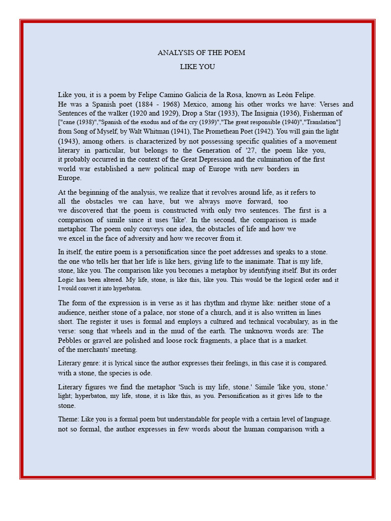 Analysis of León Felipe's Poem "Like You" | PDF | Poetry | Metaphor
