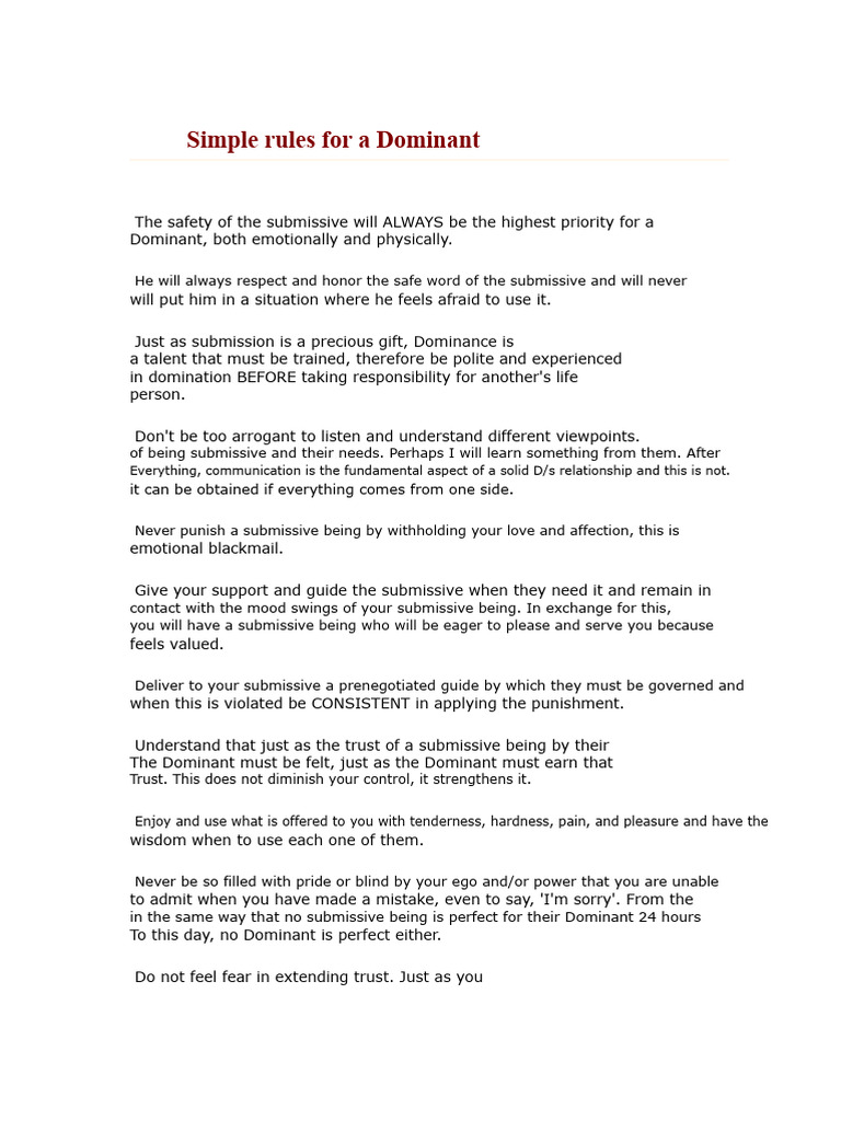 Simple Rules For A Dominant | PDF | Dominance And Submission | Bdsm
