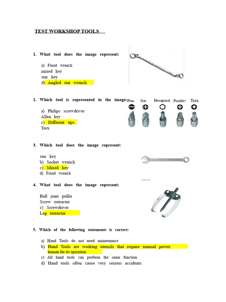 workshop tools test | PDF