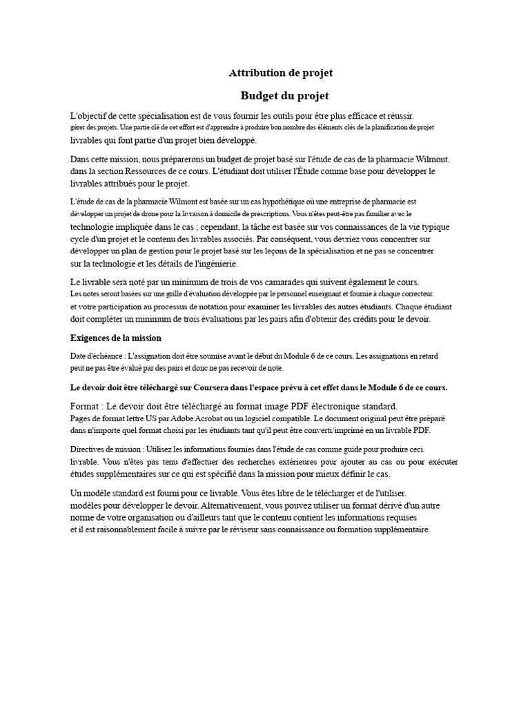 Budget de Projet pour Drone Wilmont | PDF | Gestion de projet ...