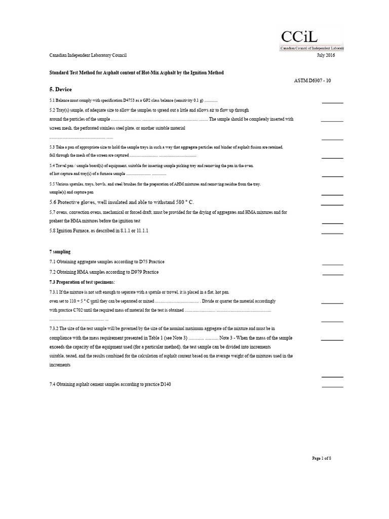 ASTM D6307 Asphalt Content Testing Guide | PDF | Calibration | Temperature