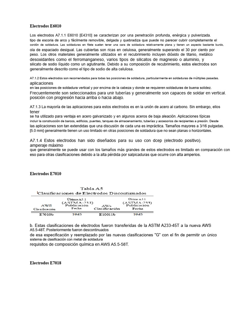 Electrodes E6010, E7010 and E7018 | PDF | Soldadura | Construcción