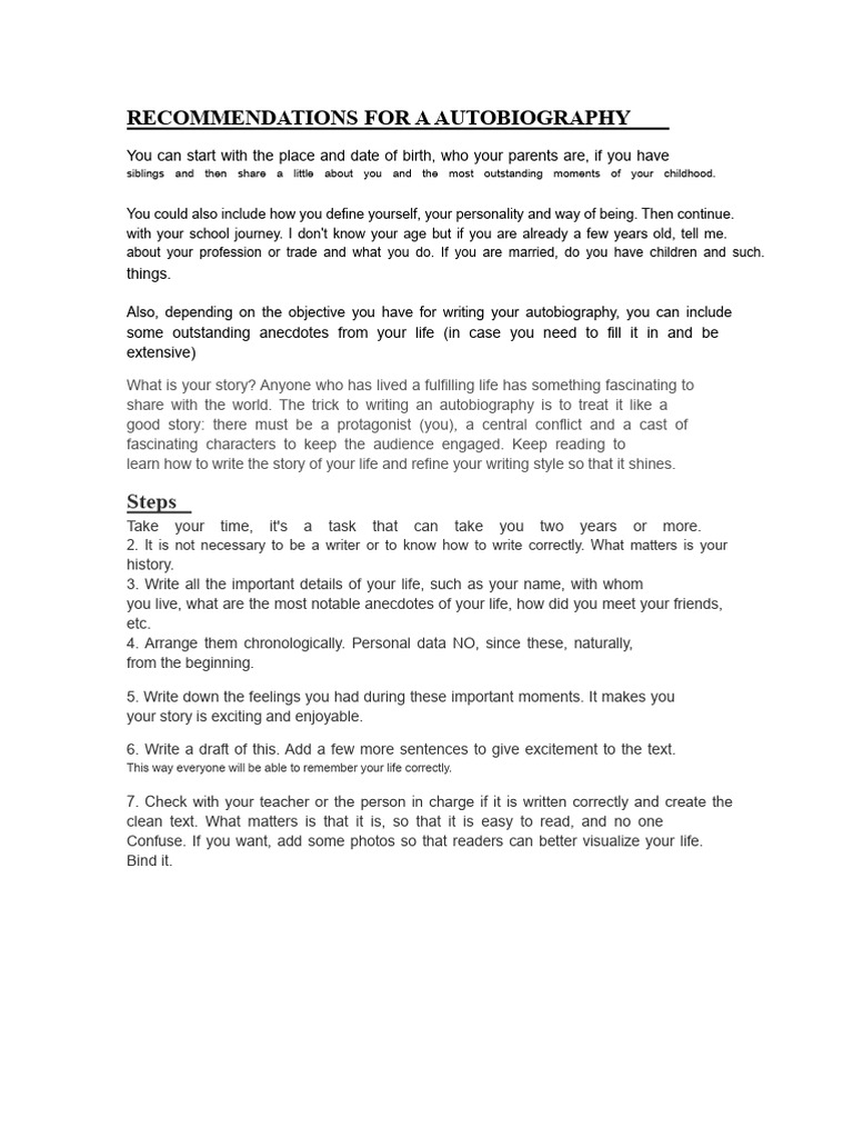 Recommendations For An Autobiography Assignment | PDF