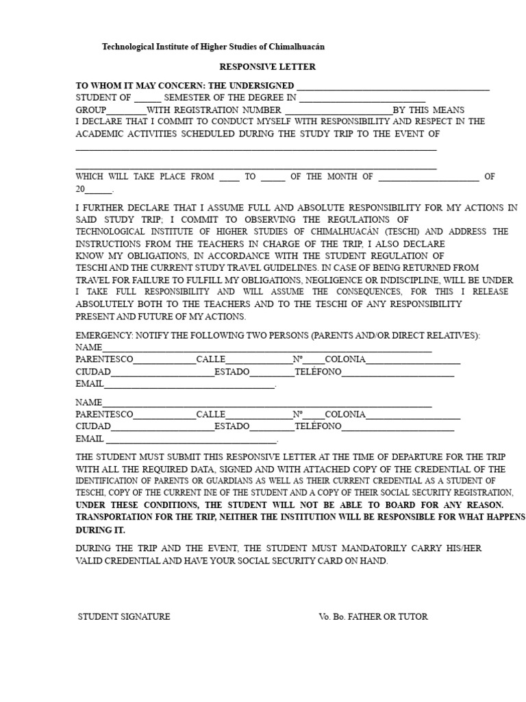 Travel Responsibility Letter | PDF | Justice | Crime & Violence