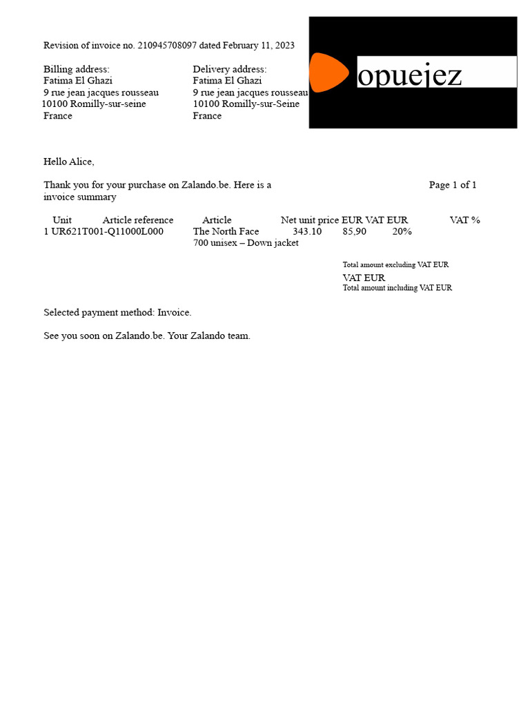 Zalando Invoice | PDF