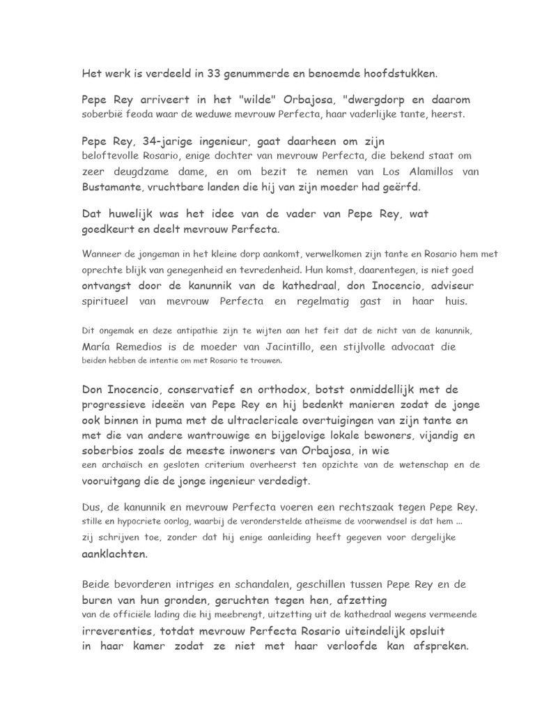 SAMENVATTING VAN DOÑA PERFECTA - Benito Perez Galdos | PDF