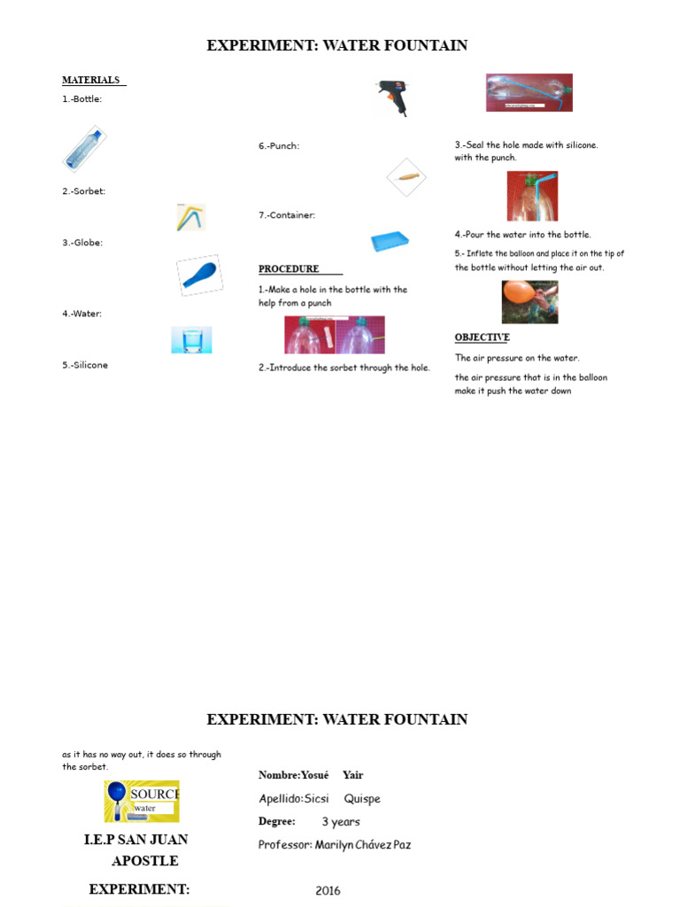 Water Fountain Experiment Guide | PDF