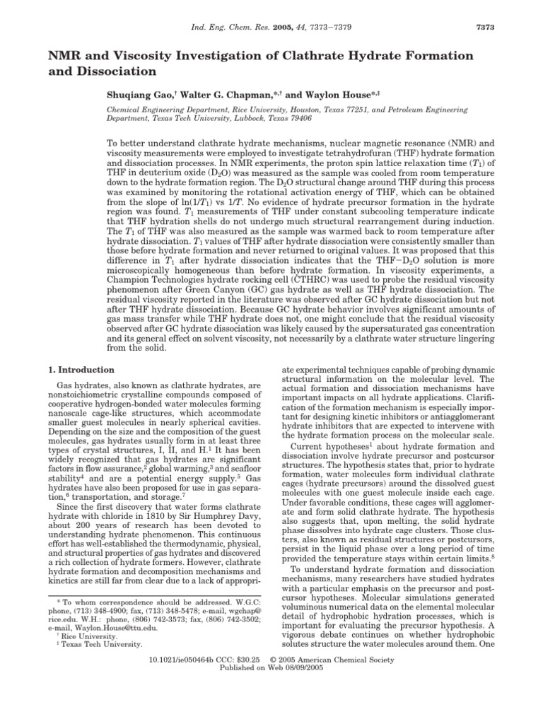 NMR and Viscosity Investigation of Clathrate Formation and Dissociation ...