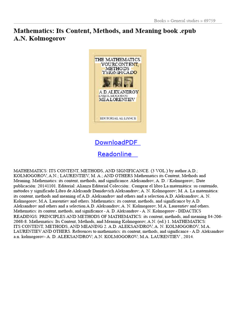 Mathematics: Its Content, Methods, and Meaning | PDF