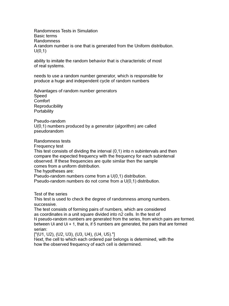 Randomness Tests in Simulation | PDF