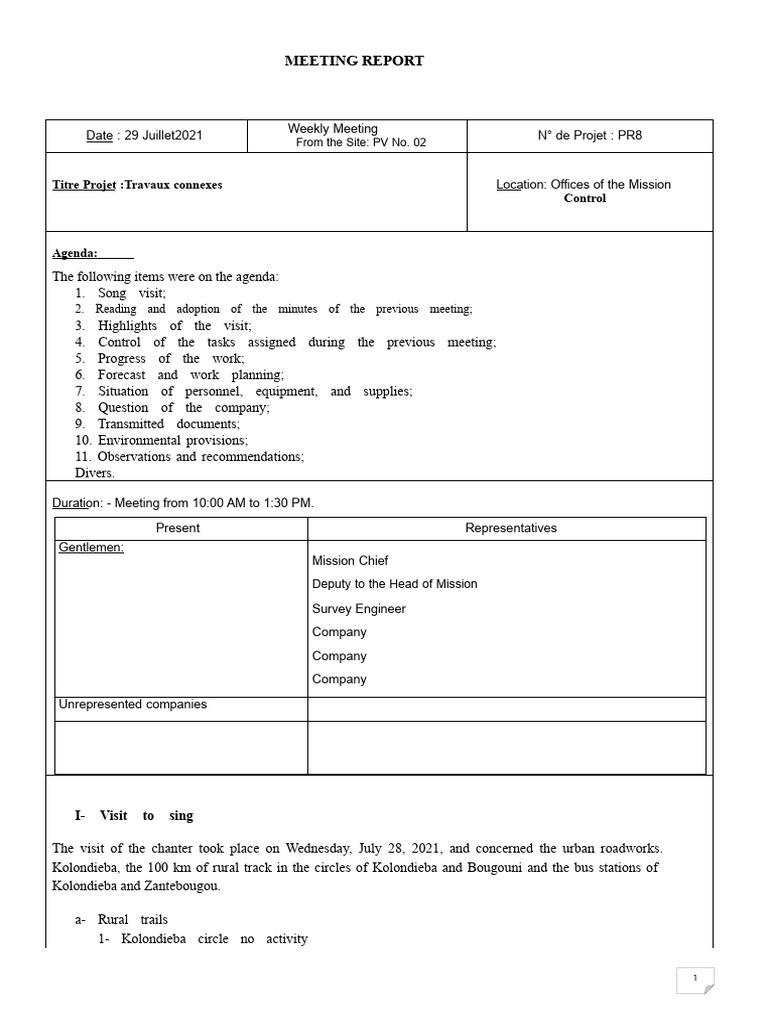 Minutes of Work Meeting No. 002 | PDF