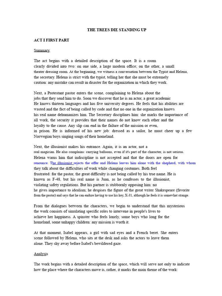 SUMMARY THE TREES DIE STANDING BY ACTS | PDF | Characters In Romeo And ...
