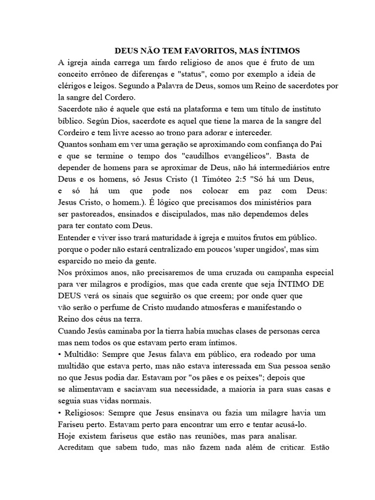 DEUS NÃO TEM FAVORITOS, MAS ÍNTIMOS. | PDF | Jesus | Deus