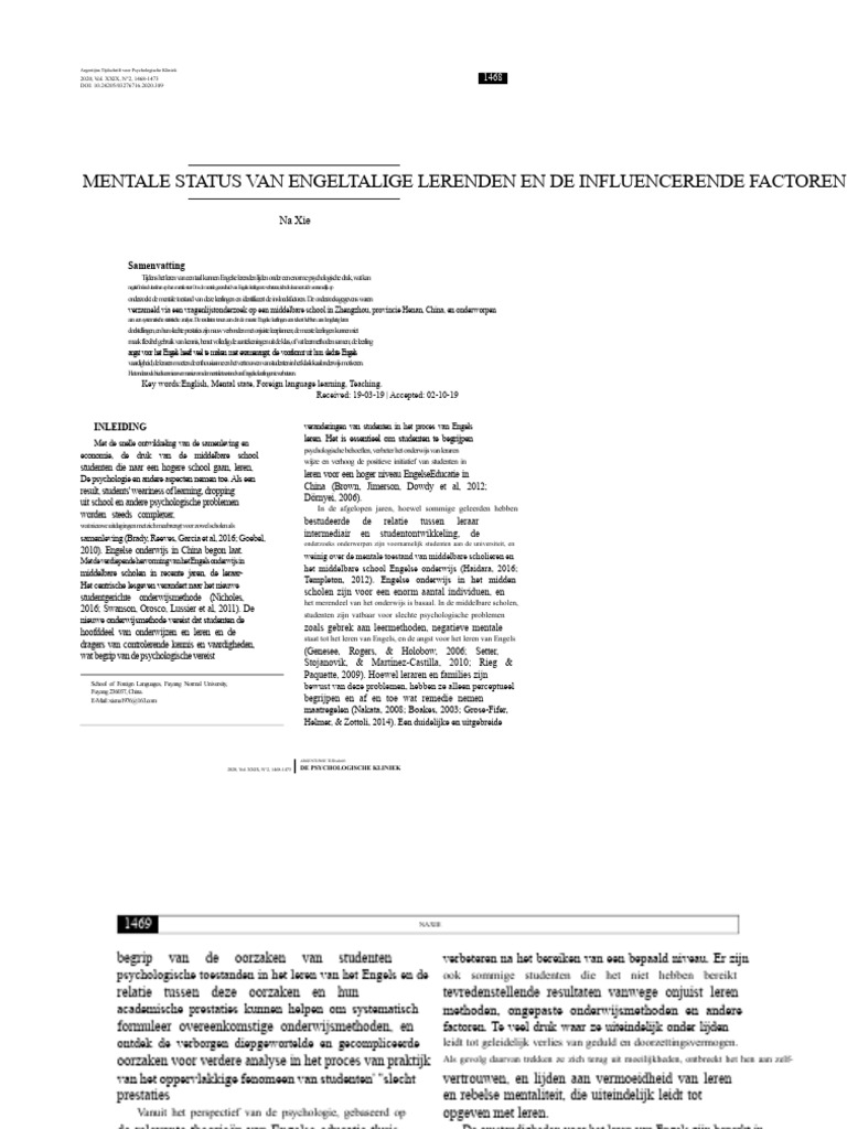 MENTALE TOESTAND VAN ENGELS LEERLINGEN EN DE INFLUENCIËLE FACTOREN | PDF