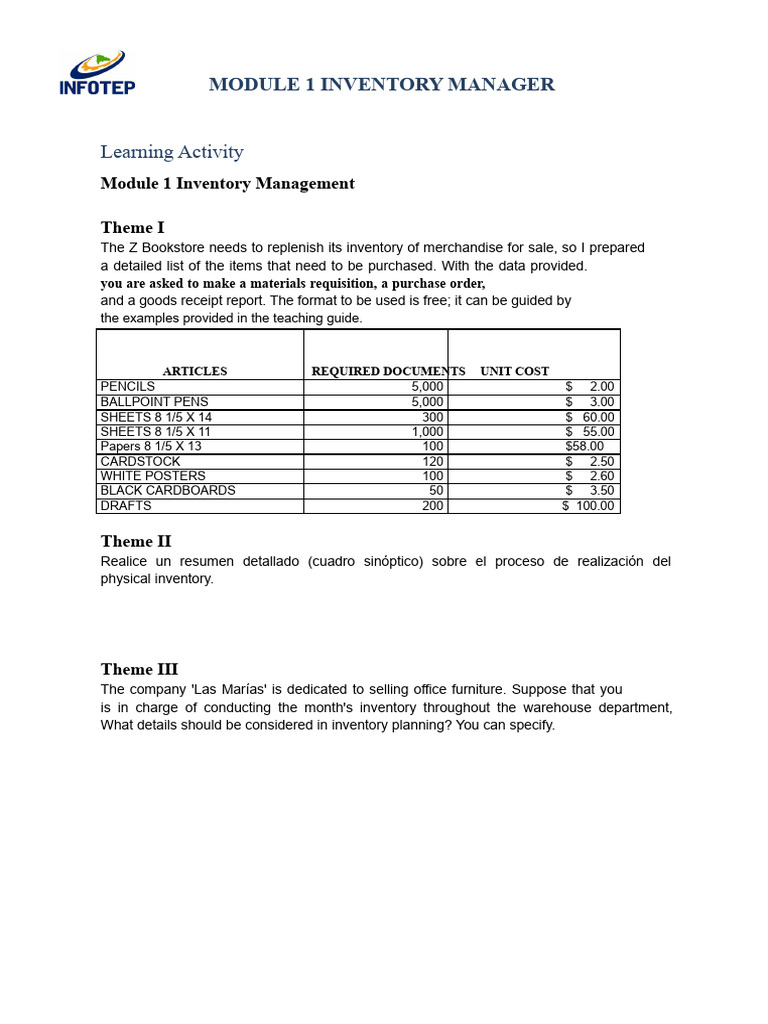 Activity module 1 - Inventory | PDF | Inventory | Logistics
