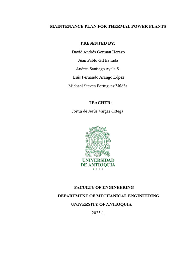 RESEARCH WORK - MAINTENANCE PLAN FOR THERMAL POWER PLANT | PDF ...