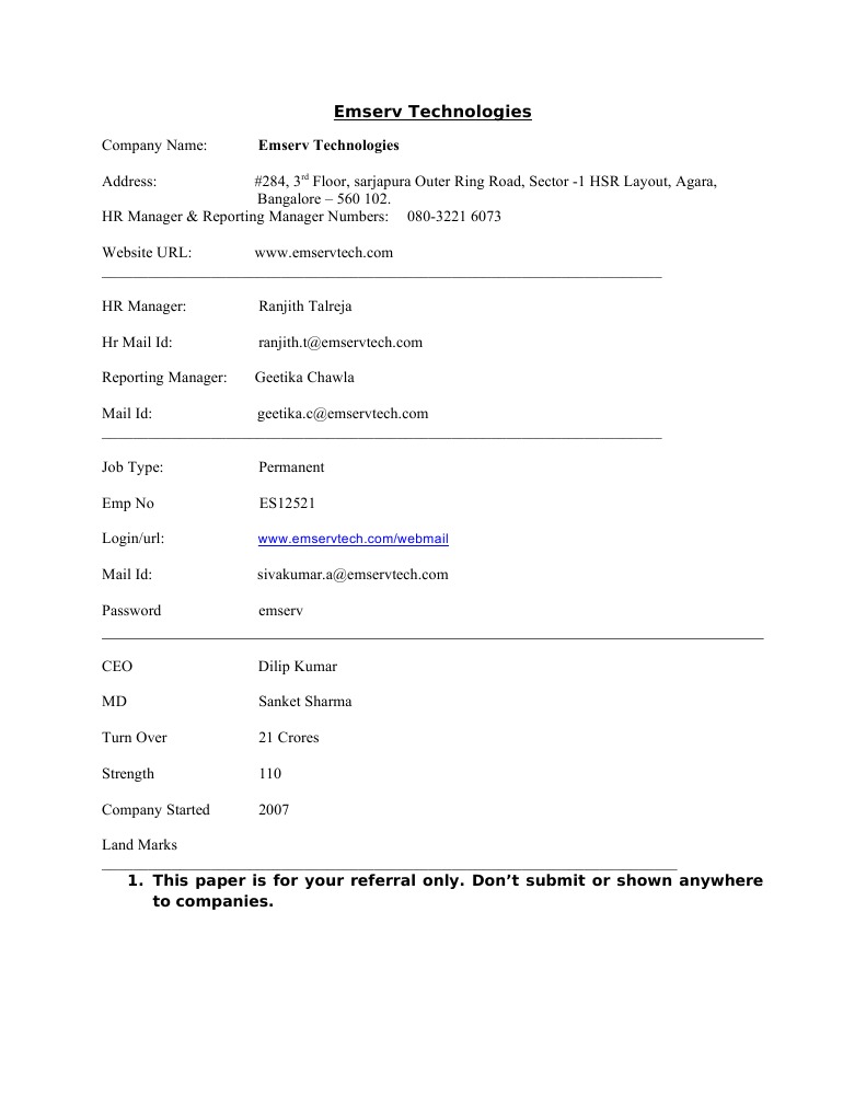 Emserv Technologies Contact Info | PDF | Career & Growth