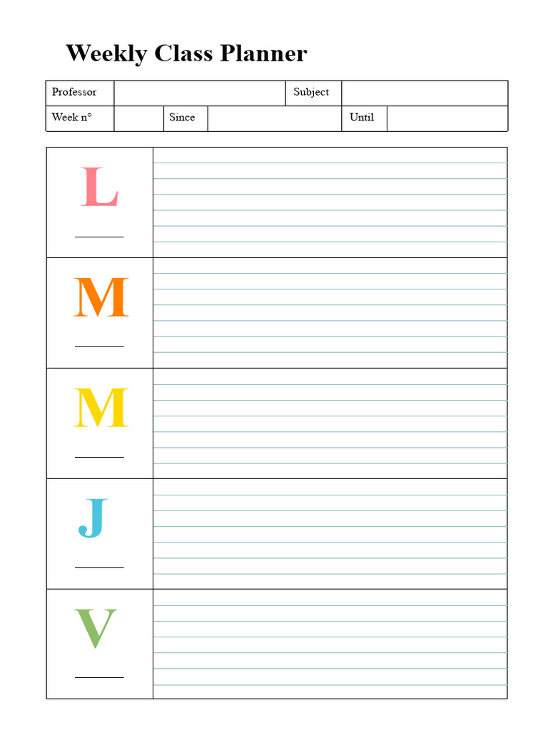 Weekly Class Schedule Template | PDF