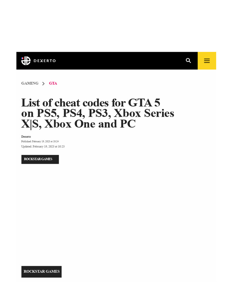 List of cheat codes for GTA 5 on PS5, PS4, PS3, Xbox Series X|S, Xbox ...