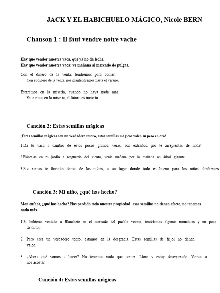 JACK Y EL FRÉNTE MÁGICO texto de canciones | PDF