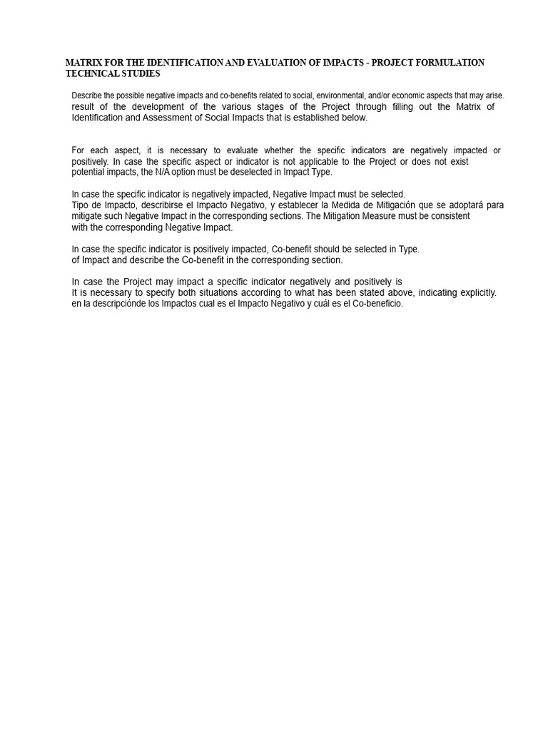 Matrix For The Identification and Evaluation of Impacts | PDF ...