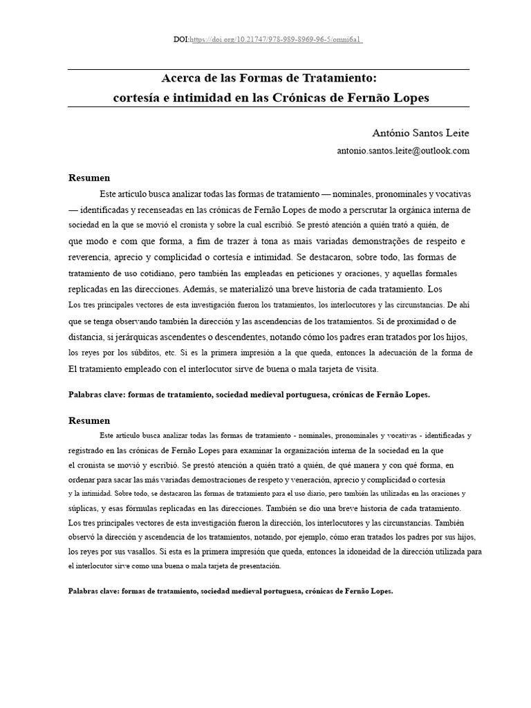Formas de Tratamiento en Fernão Lopes | PDF | Portugal | Majestad