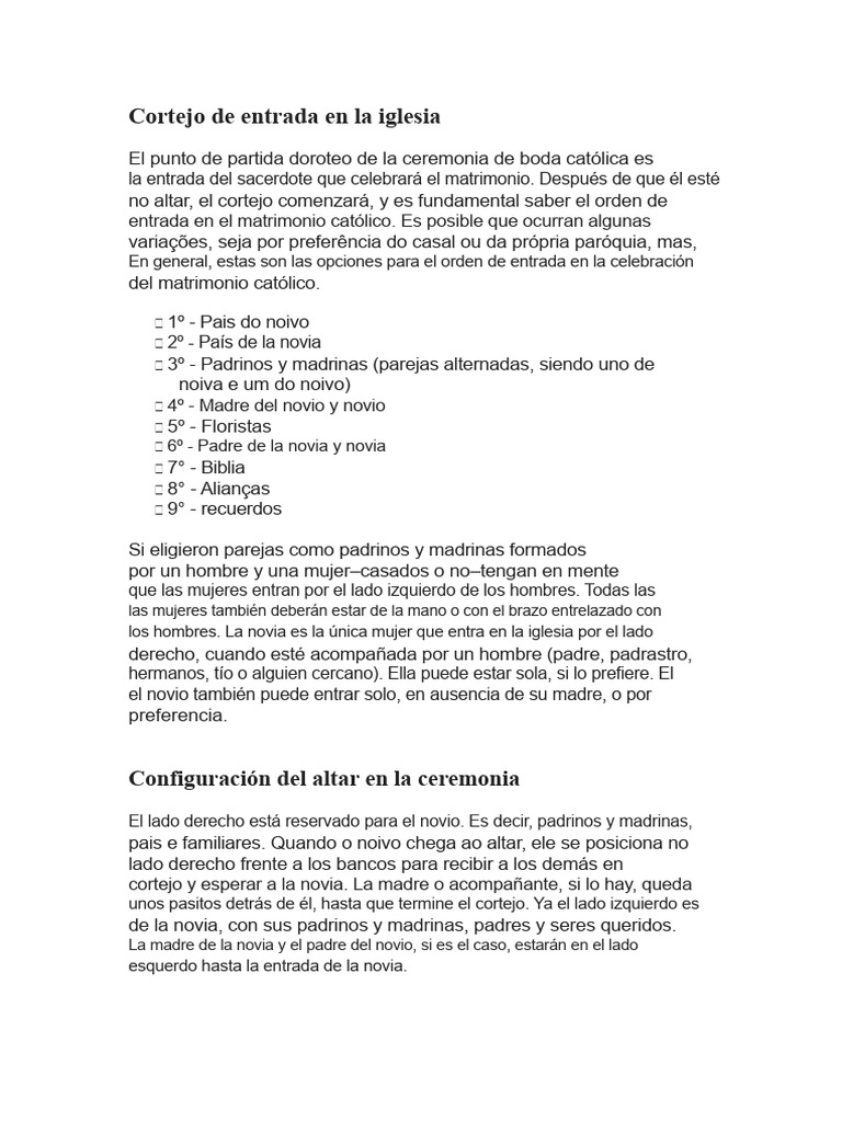 Orden de Cortejo en Bodas Católicas | PDF | Padrino | Boda