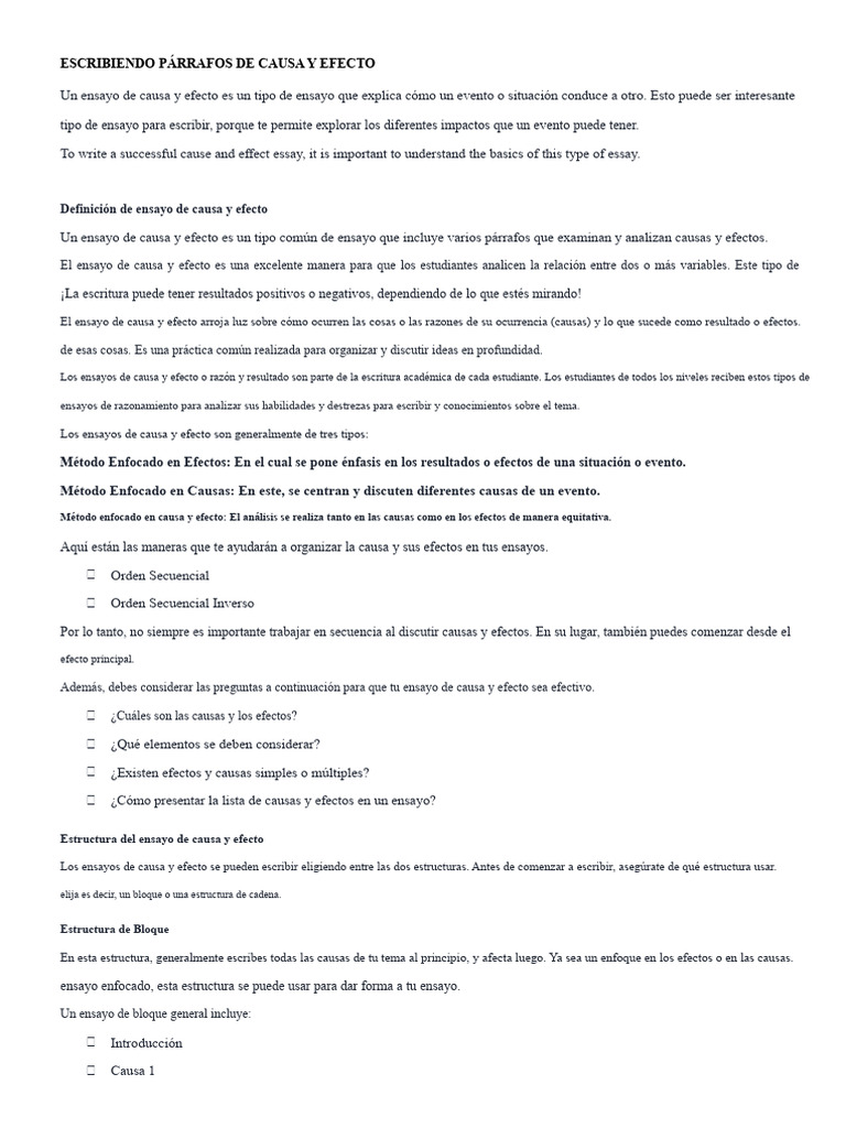 Escritura de Párrafos de Causa y Efecto | PDF | Ensayos