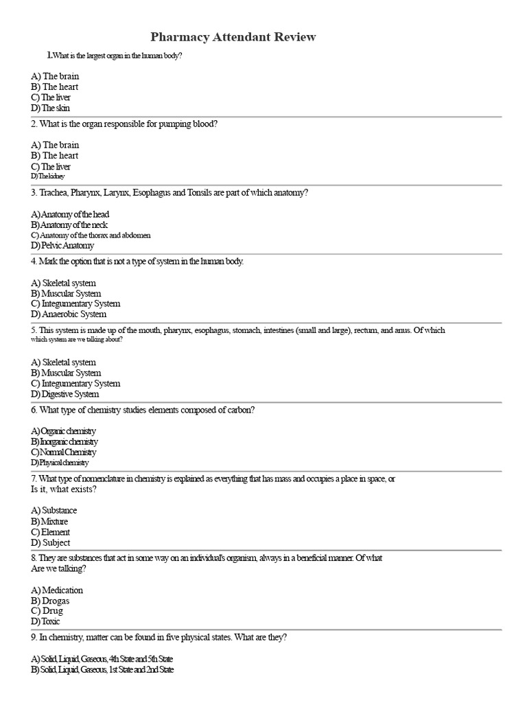 General Review - Pharmacy Attendant | PDF | Medical Prescription | Pharmacy