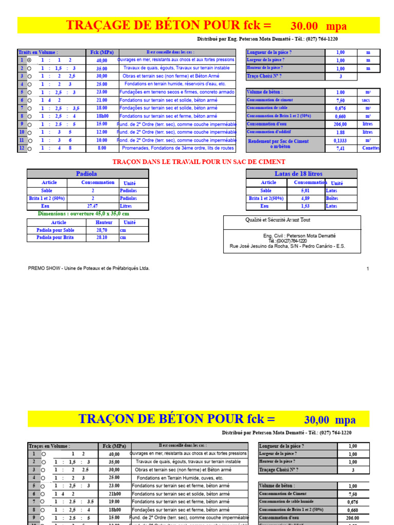Traçage de béton fck 30 mpa et consommation | PDF | Béton | Maçonnerie