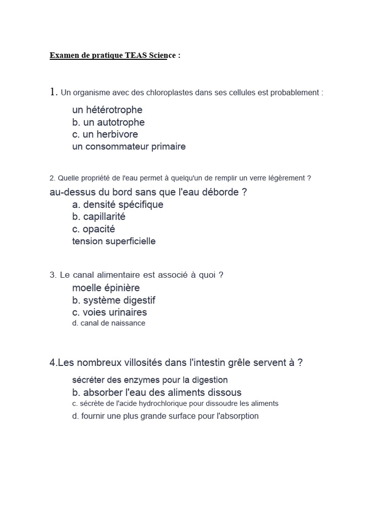 Examen de pratique TEAS en sciences | PDF | Cellule (Biologie) | Muscle ...