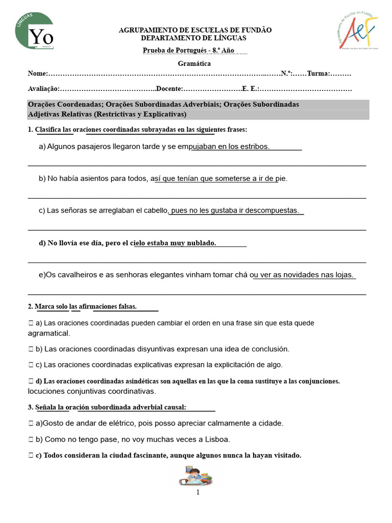Prueba Gramática 1 8 Año | PDF | Semántica | Tipología Lingüística