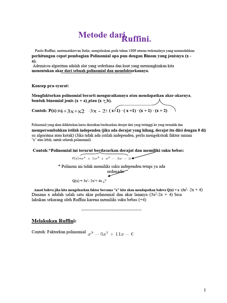 Metode Ruffini untuk Faktorisasi Polinomial | PDF