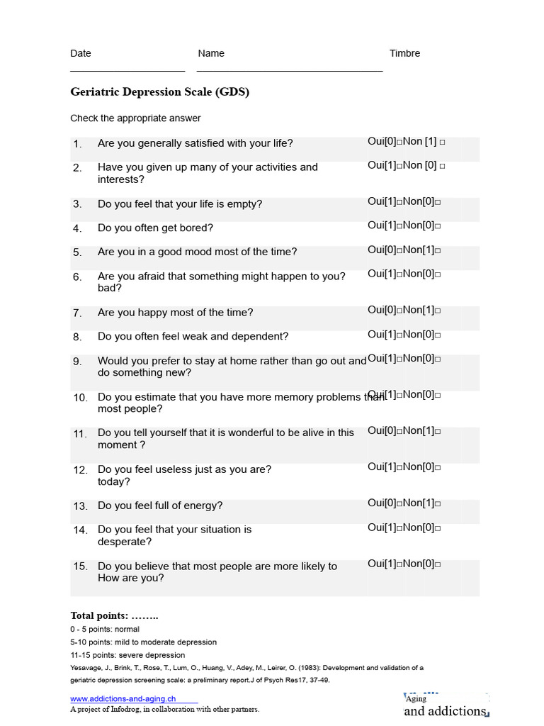 Geriatric Depression Scale Gds - F | PDF
