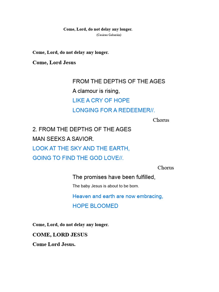 Come Lord, Do Not Delay Any Longer | PDF